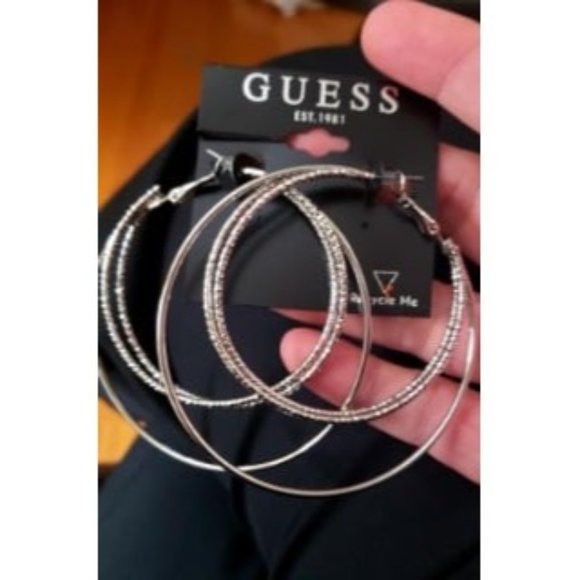 Jewelry | New Guess Smooth And Textured Wire Silver Hoop Earrings ...